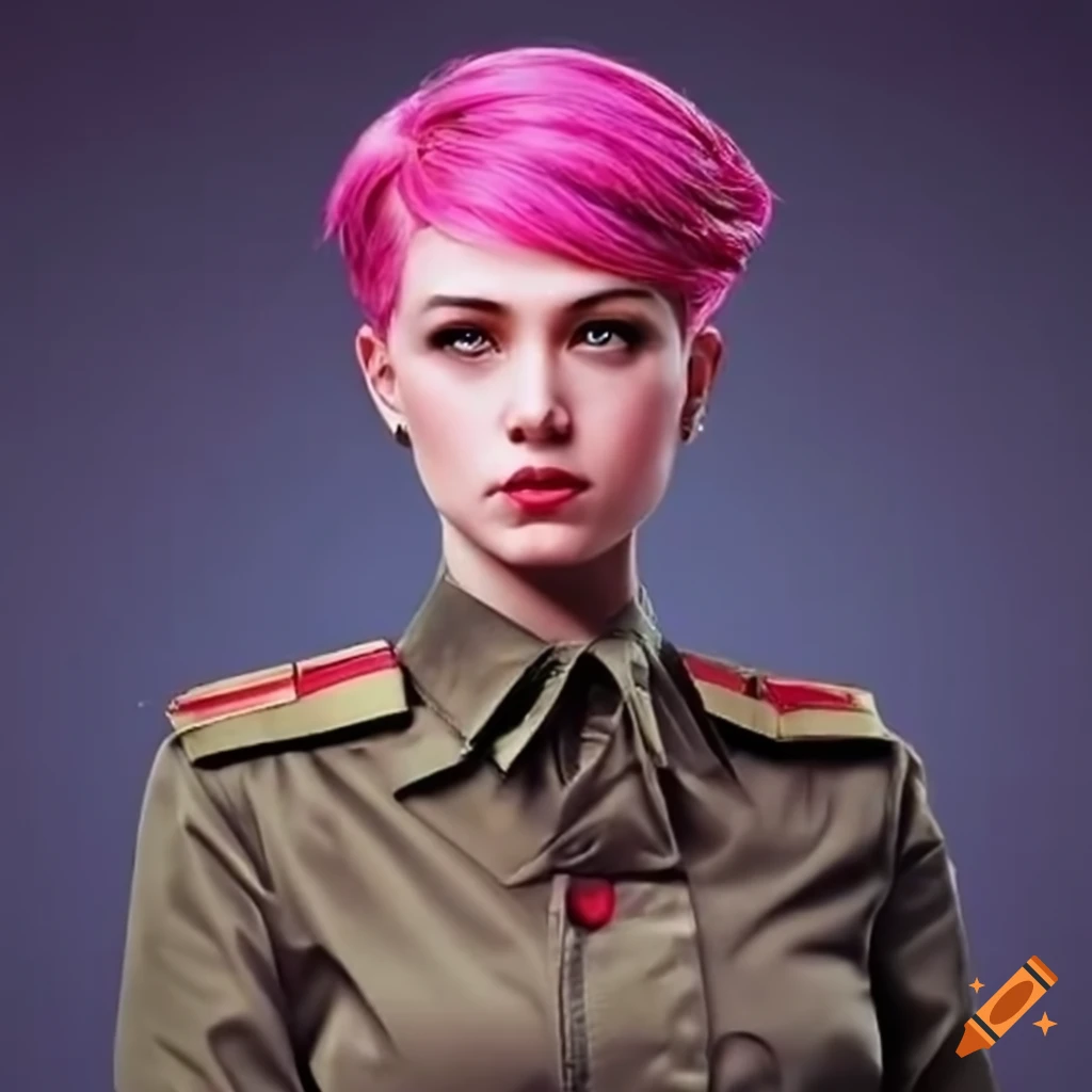 Female military communist pink hair on Craiyon