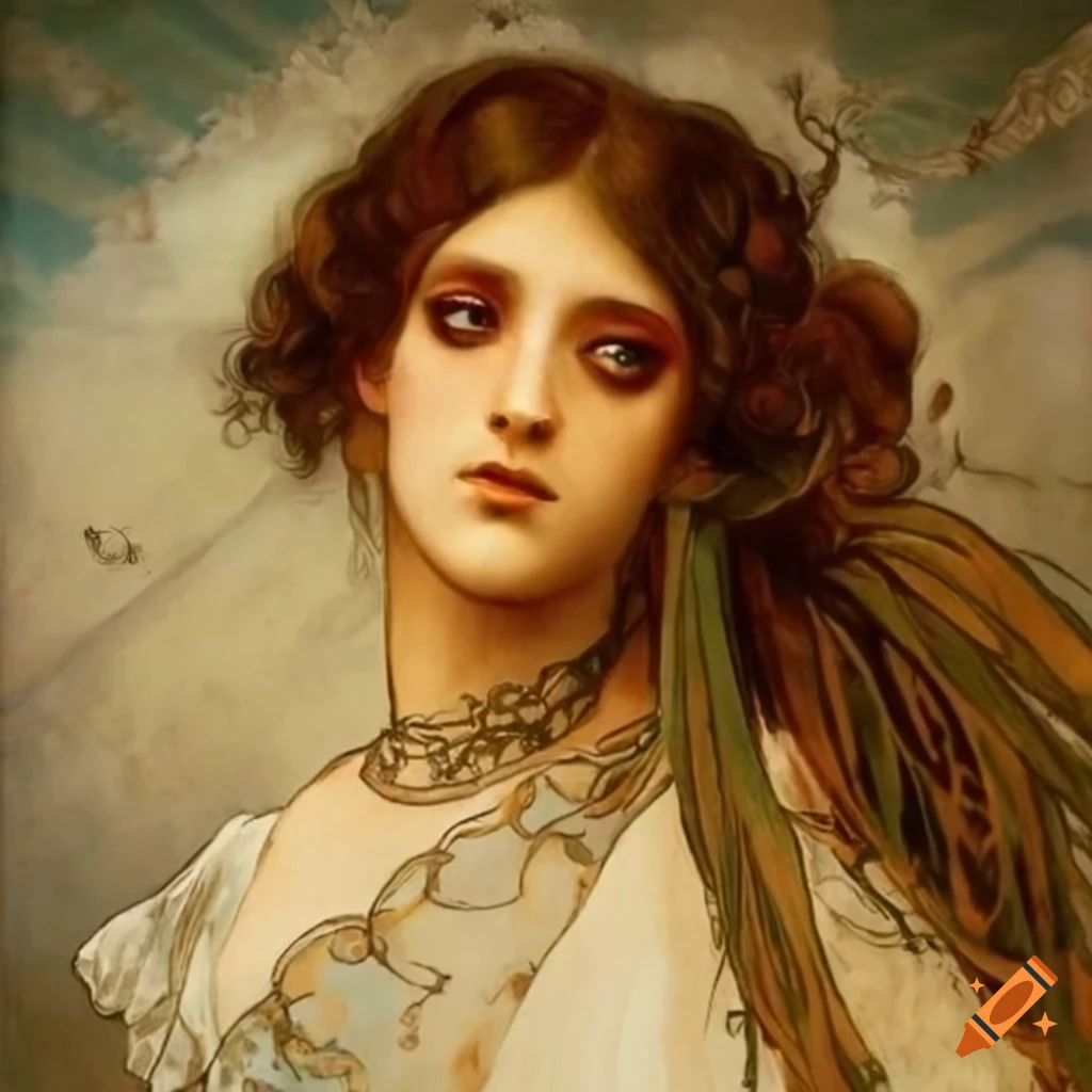 Gypsy with very dark brown eyes and tan skin, in a white dress, with a ...