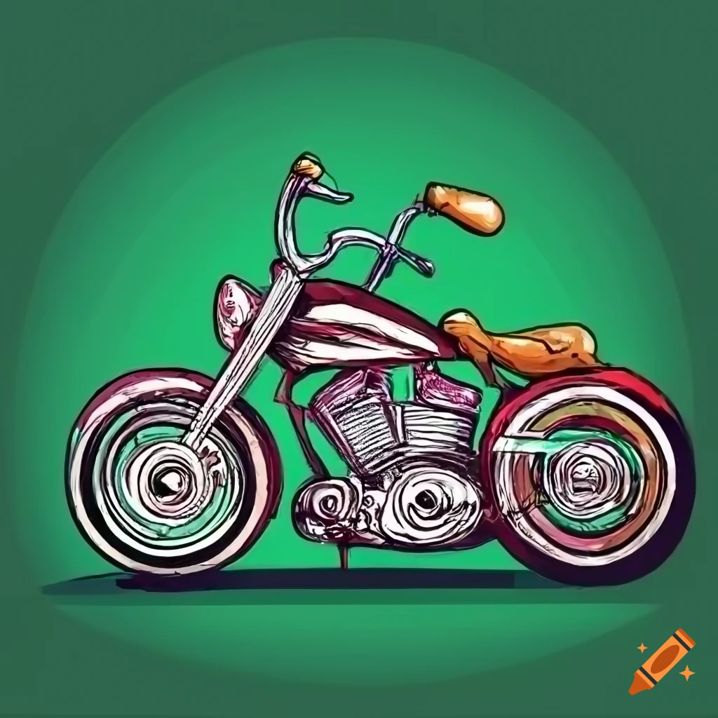 Motorcycle cartoon style with a green background on Craiyon