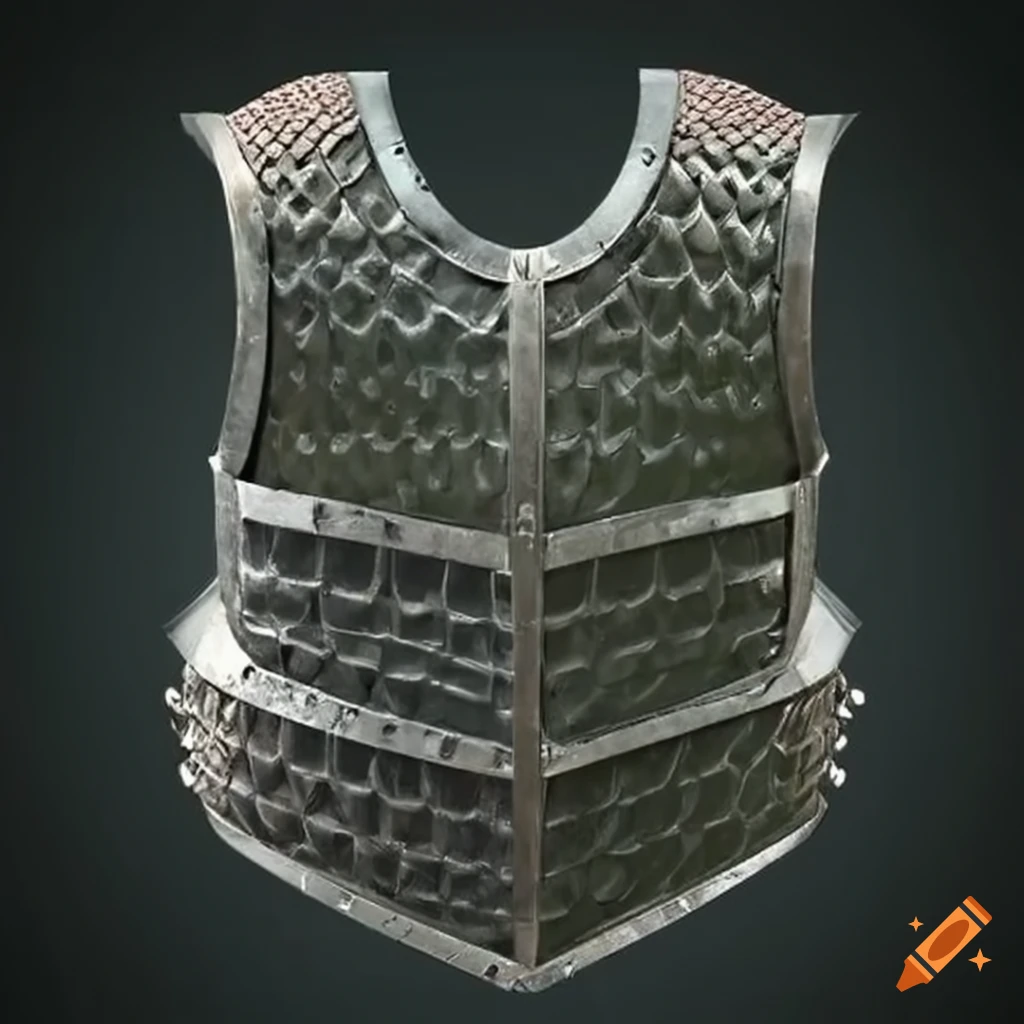 Chest armour covered in overlapping pieces of metal like scales of a ...