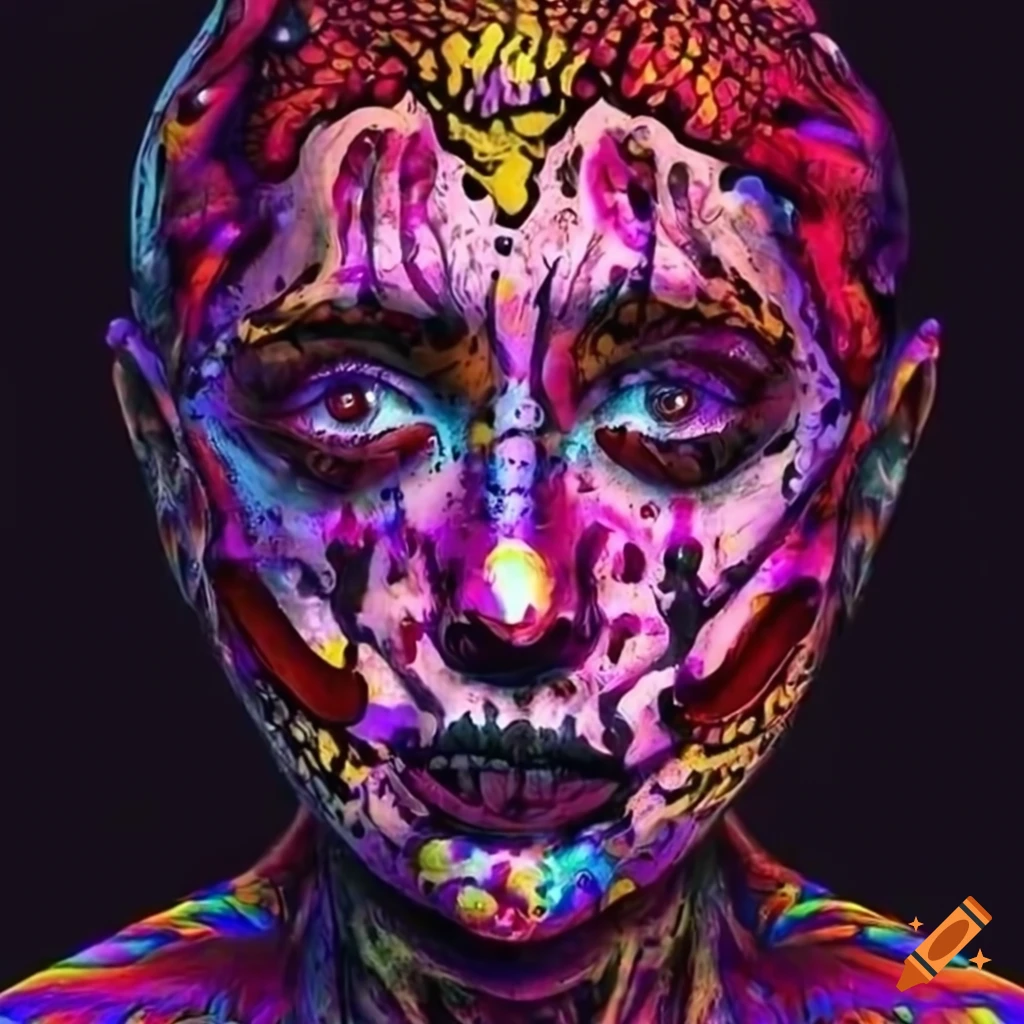 Trippy psychedelic spooky face influenced by beetroot on Craiyon