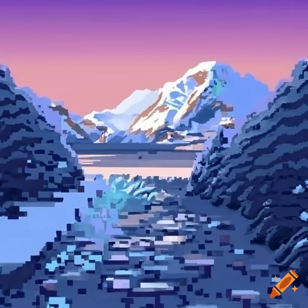 Pixelated snowy mountain path