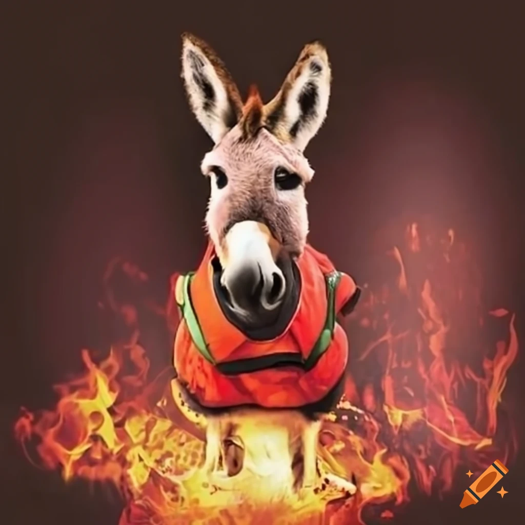 Donkey in shower with fire alarm jacket