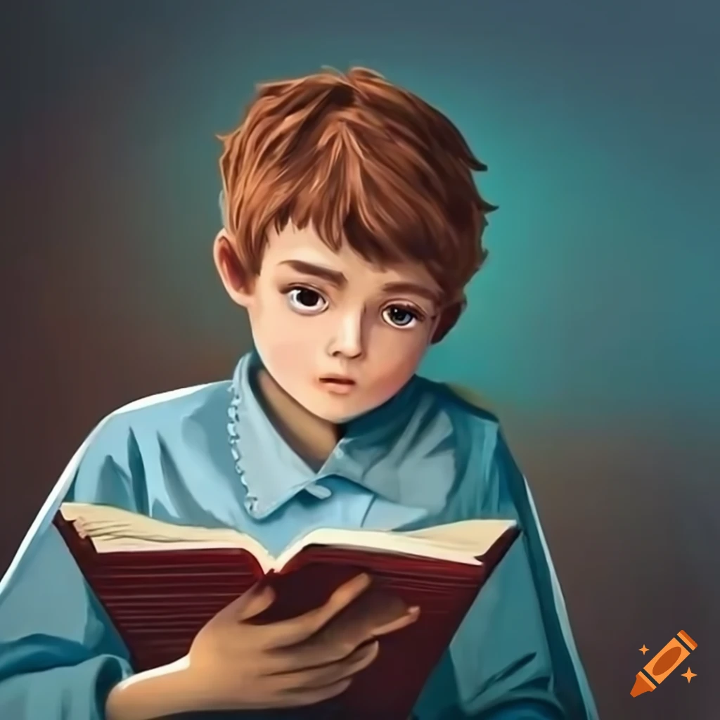 A boy reading the book