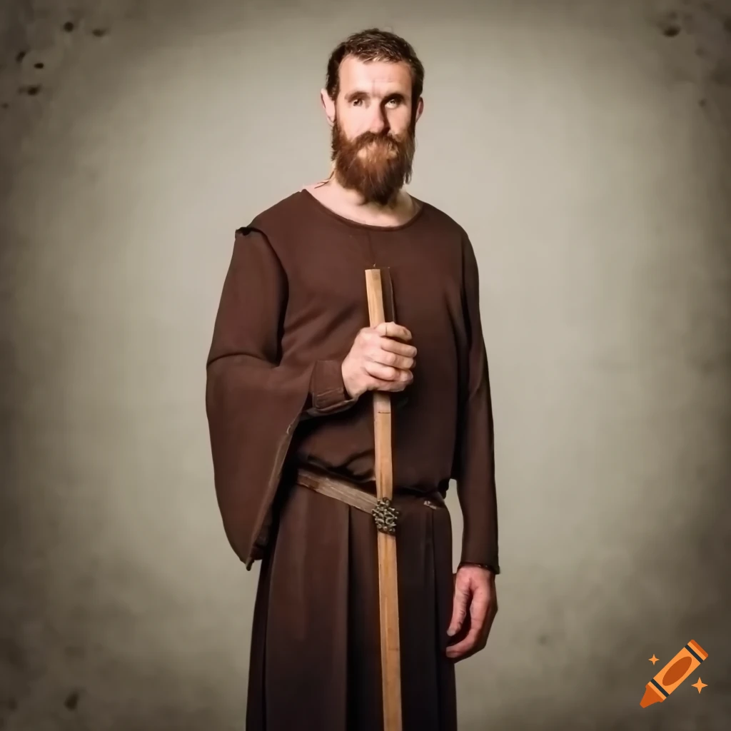 Traveler with thin beard and Staff walk medieval on Craiyon