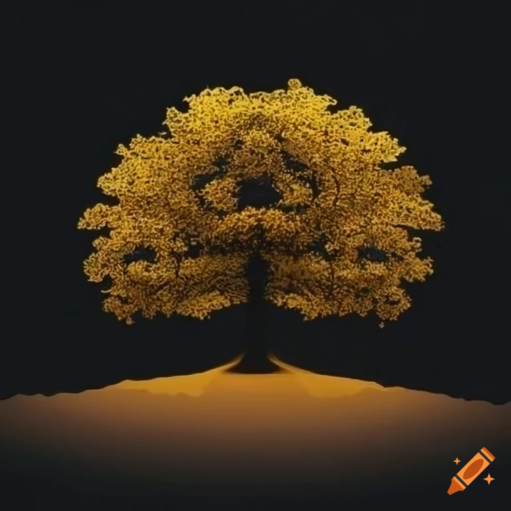 Golden oak tree on black banner