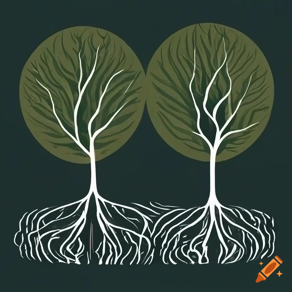Minimalist illustration of four trees next to each other connected by ...