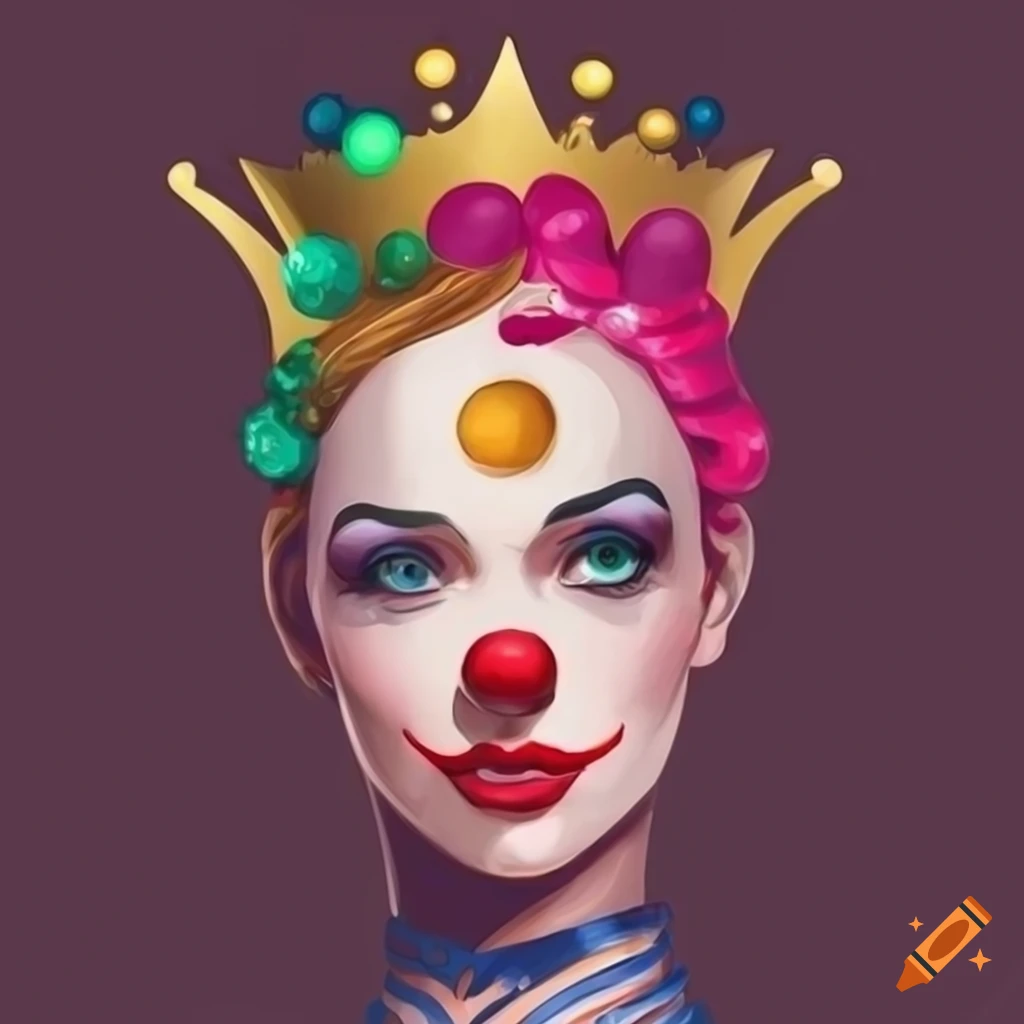 64megapixels simple logo of a woman elegant clown wearing a crown on ...