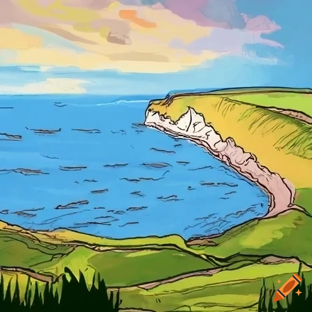 Wessex and sussex coast line drawing on Craiyon