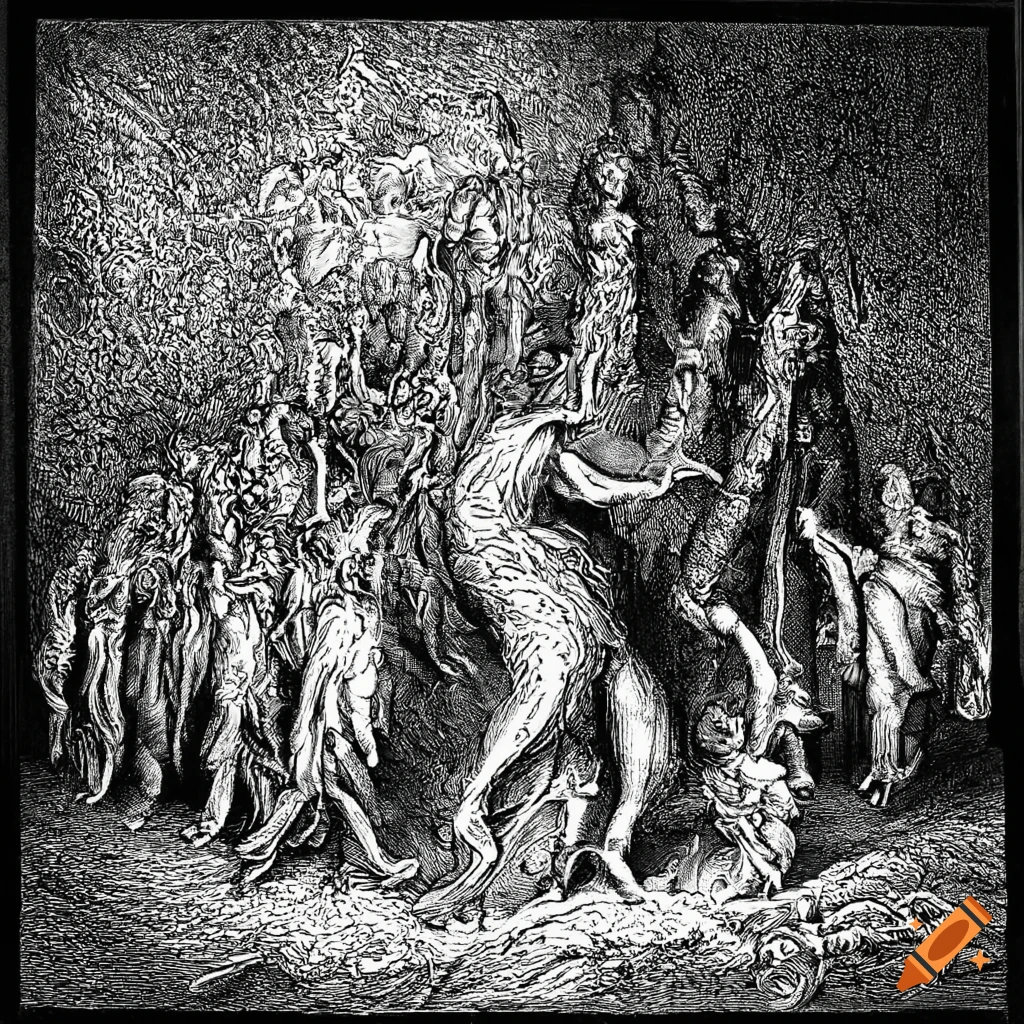 Surreal black and white art with high-quality gustave dore style ...