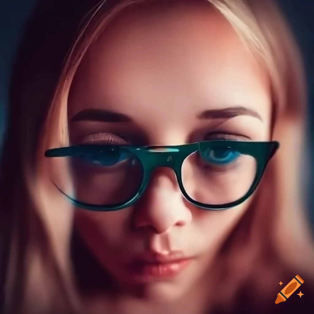 A selfie of young woman who is a live streamer wearing glasses on Craiyon