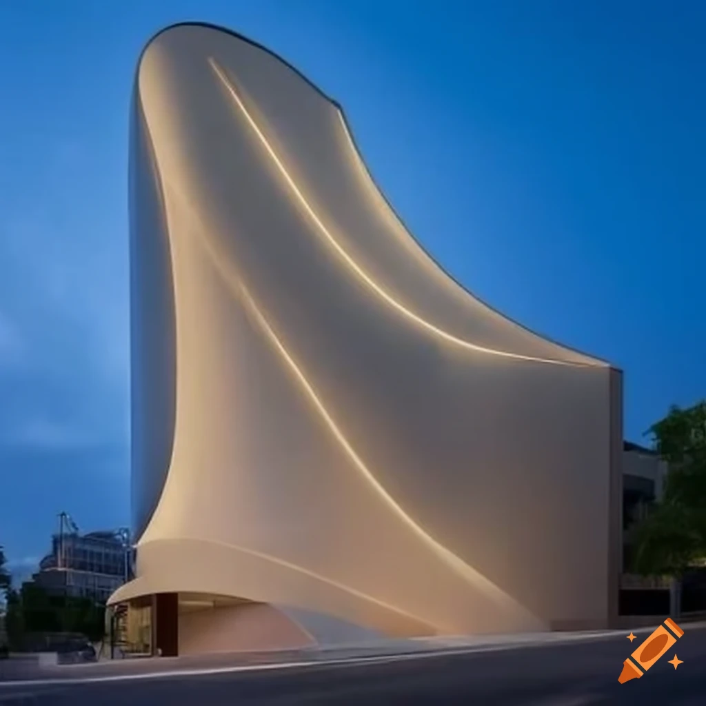 Sleek building with dramatic curves and sharp edges on Craiyon