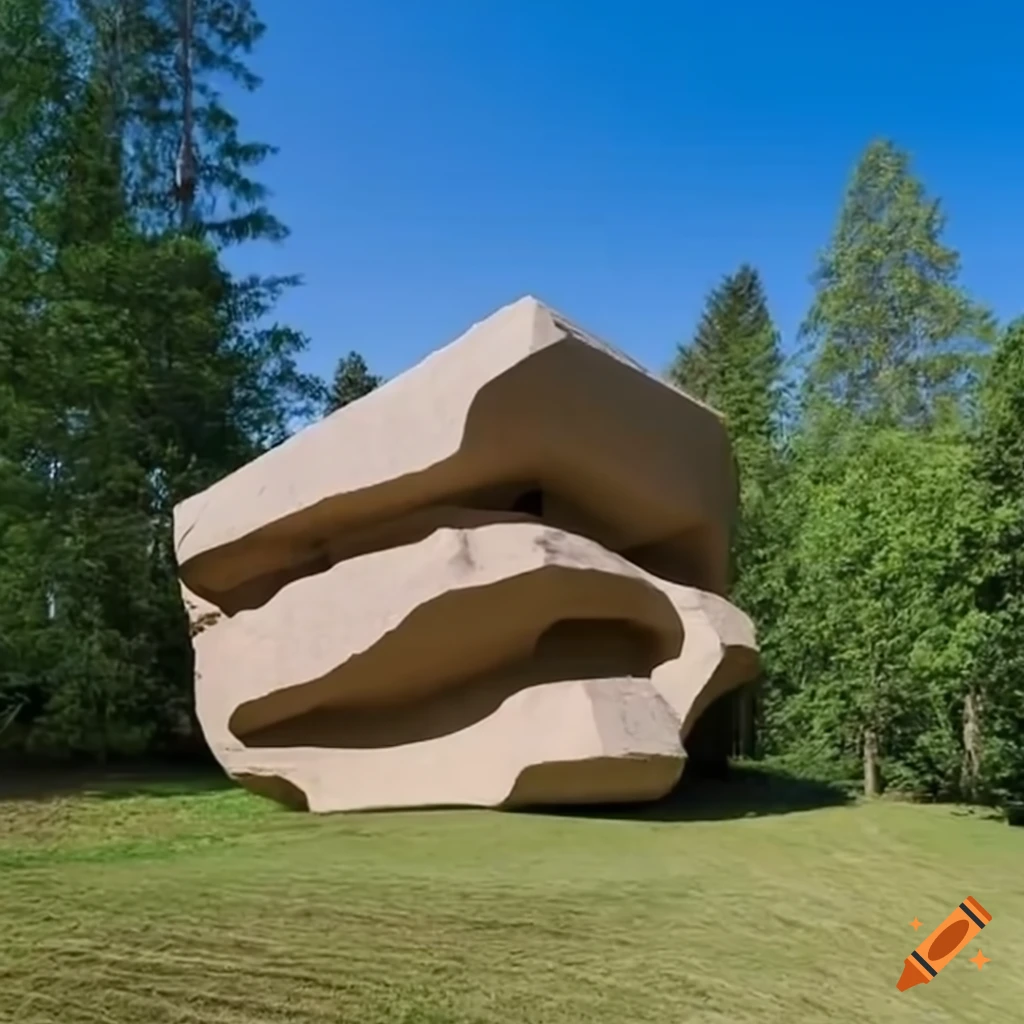 A natural rock formation in the shape of a modern house