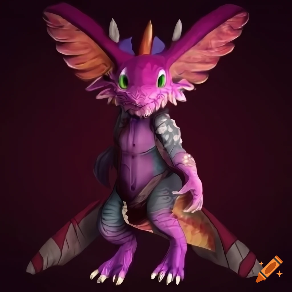 Anthro lizard axolotl furry dnd kobold with dragon wings and scaly ...