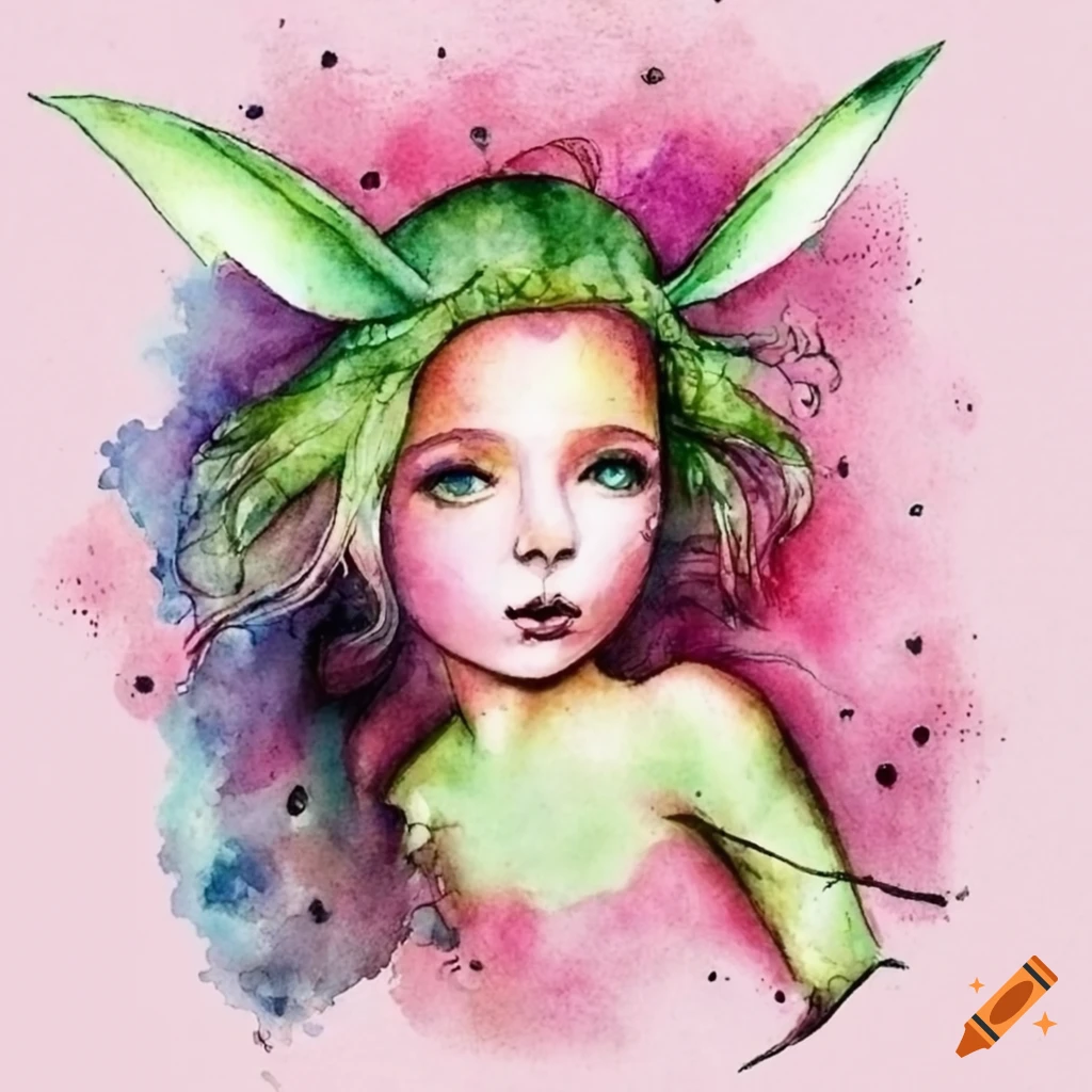 Watercolour pink and green pixie clipart fairytale fantasy image for ...
