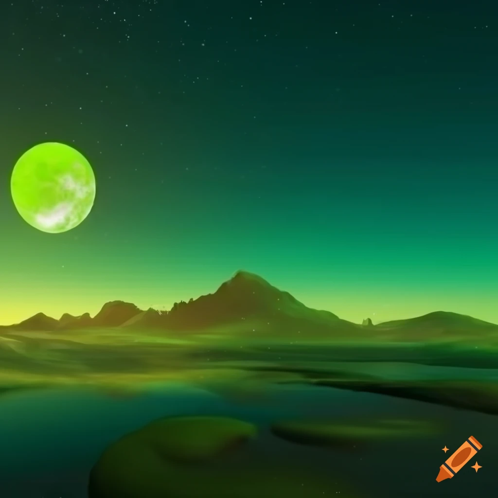 Green alien planet landscape with moons on Craiyon