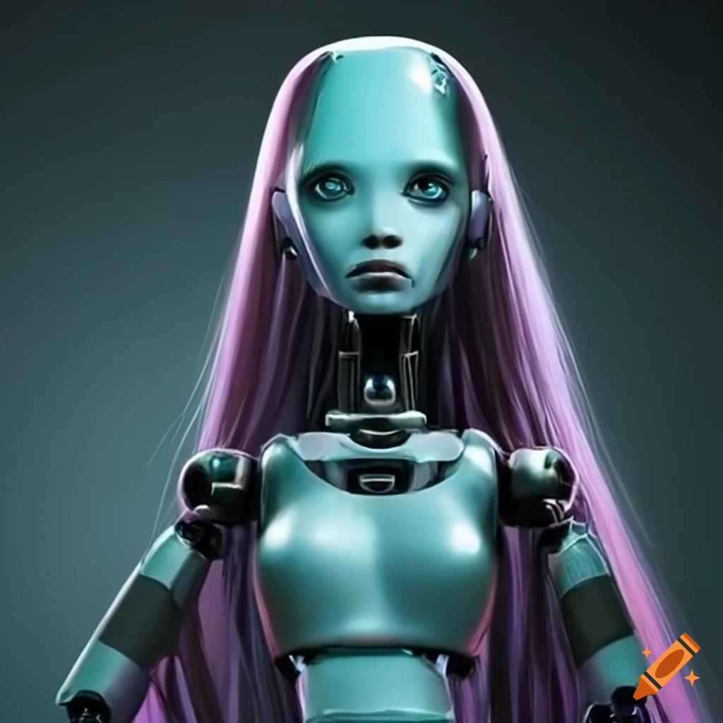 Robot with long hair on Craiyon
