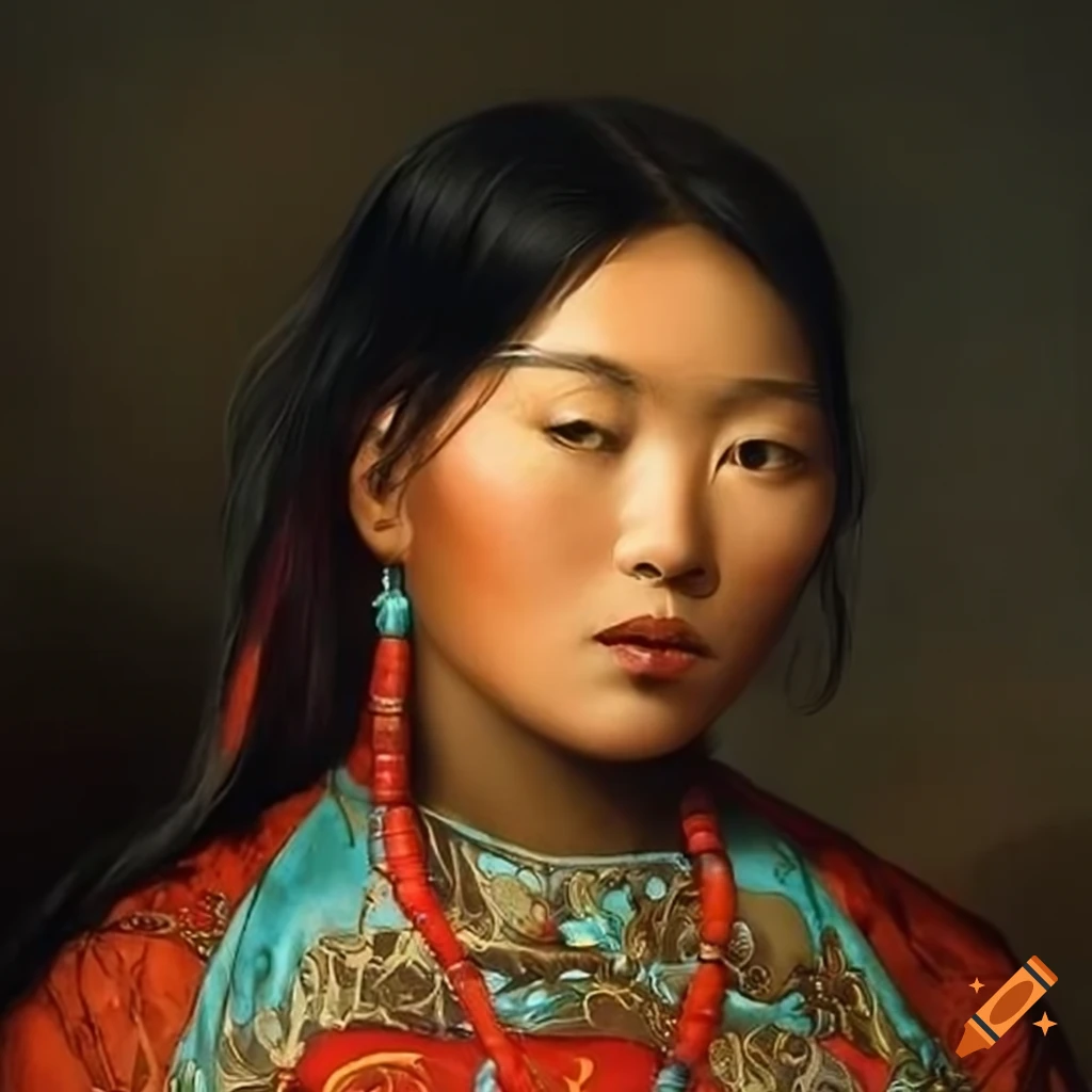 Exotic and gorgeous mongolian woman with green eyes and high cheek ...