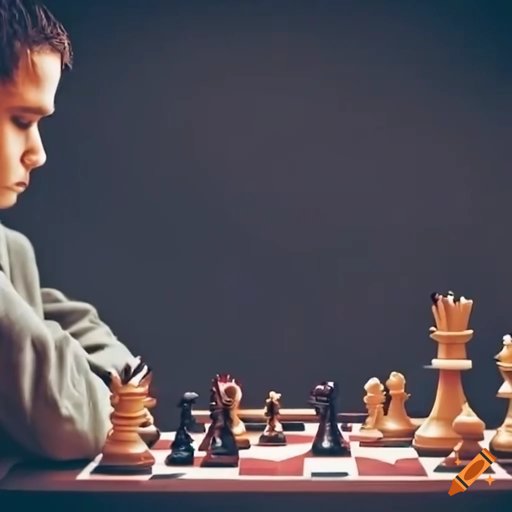 One grandmaster and one rookie playing chess with rookie winning on Craiyon