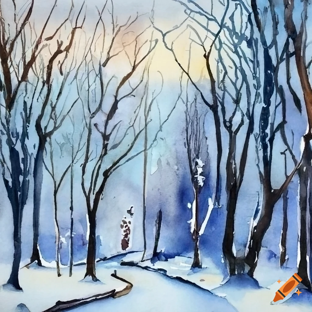 Frozen trees of a village *watercolor