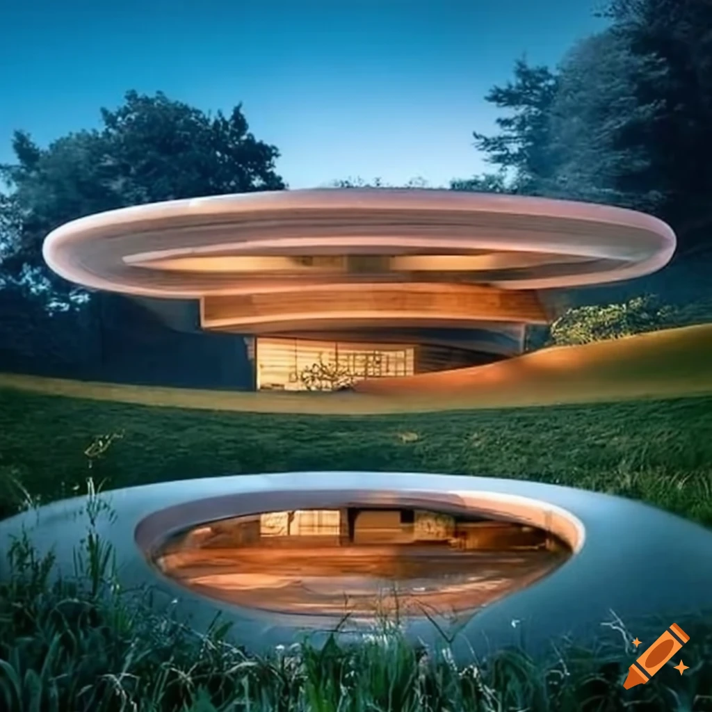 Modern house with a round central garden and elevated foundation on Craiyon