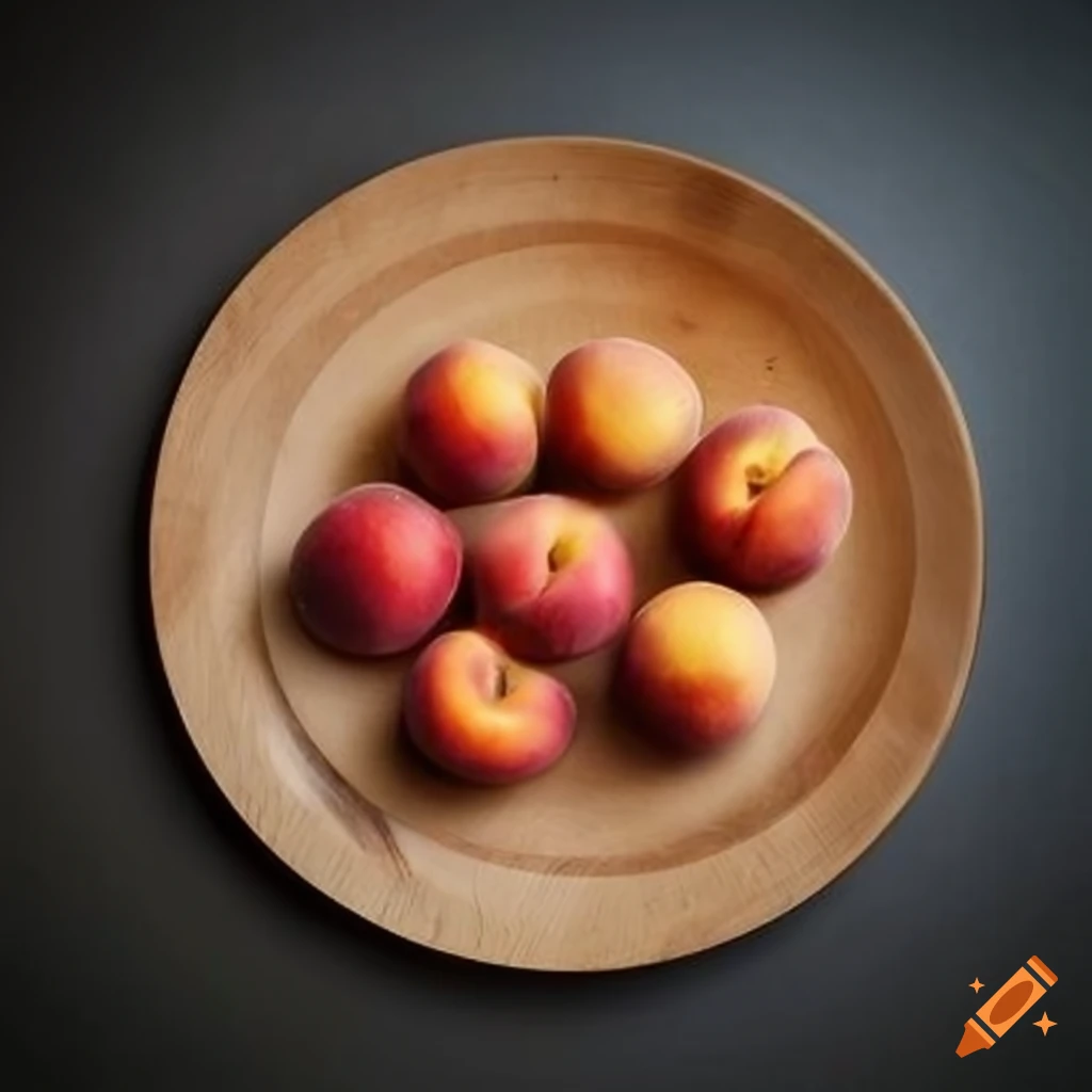 Peach in a polished wooden plate for elegant food serving