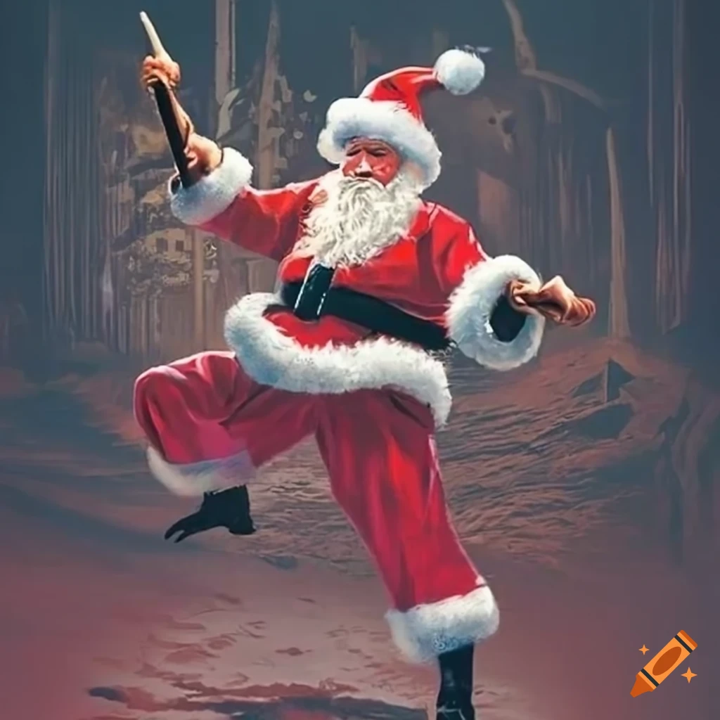 Santa in a martial arts movie poster on Craiyon