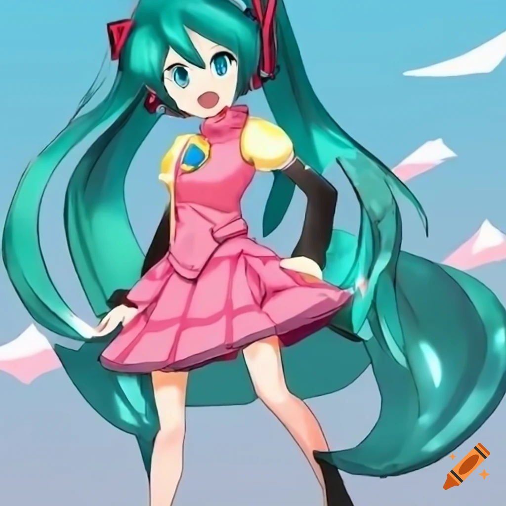 Hatsune Miku wearing Princess Peach's iconic outfit on Craiyon