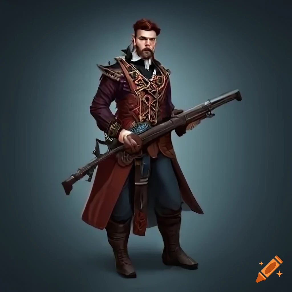 Handsome dnd male artificer, wearing Victorian top-hat and leather-armor in the style of ...