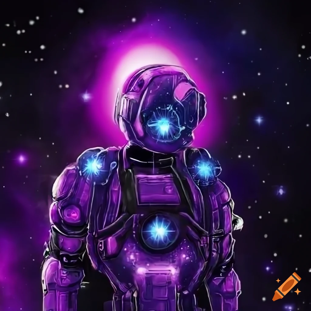Purple cosmic soldier, galaxy background
