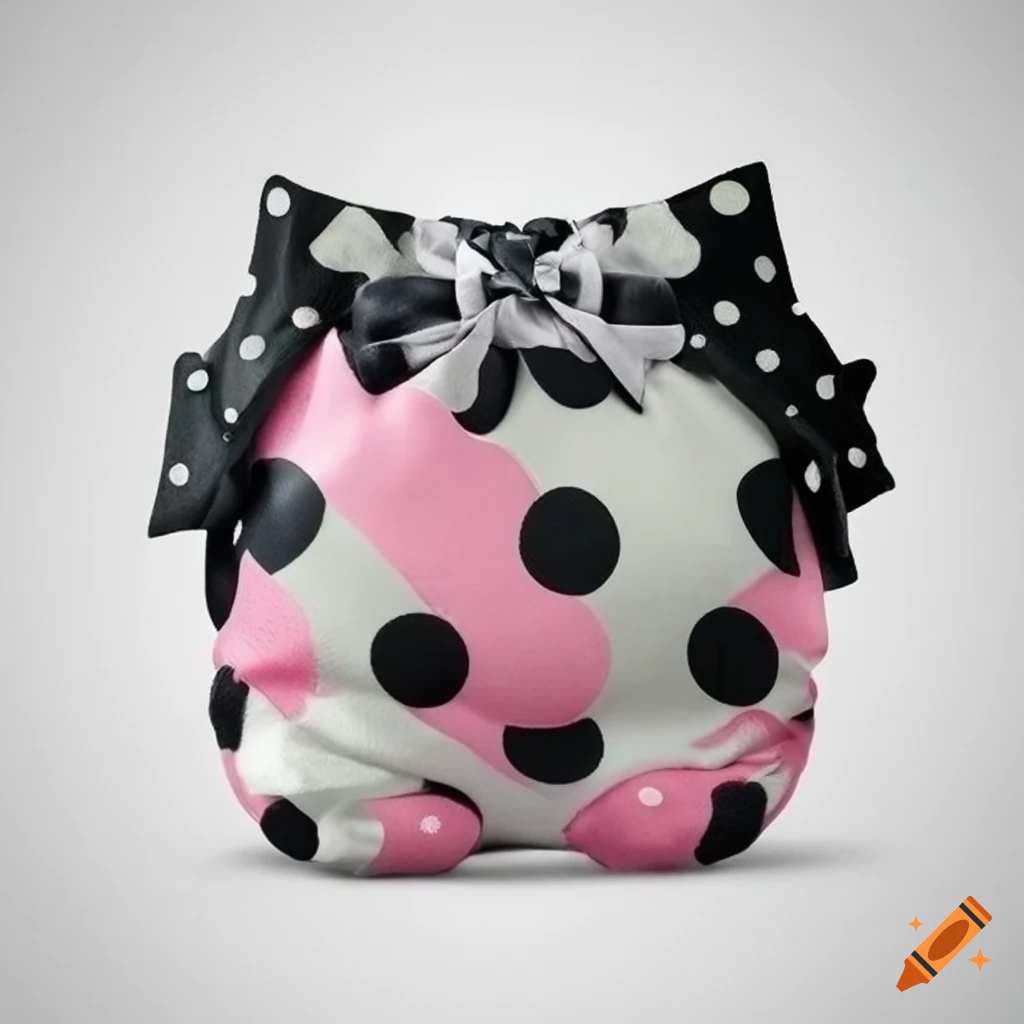 Bulky frilly diaper with white polka-dots and black bows on Craiyon