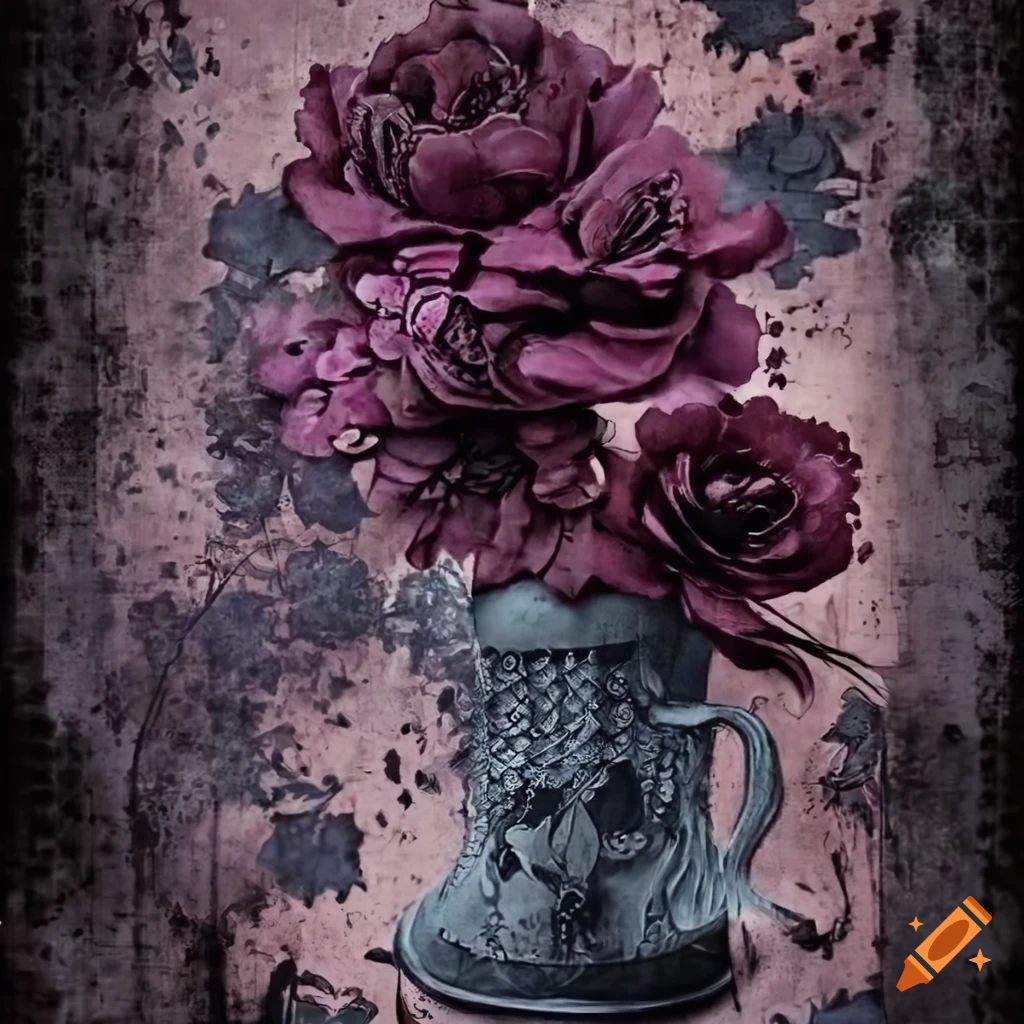 Digital goth paper for junk journal vintage distressed gothic flowers ...