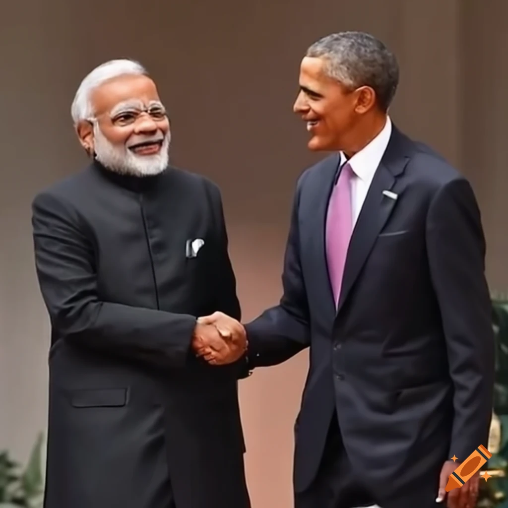 Barack Obama and Narendra Modi shaking hands at a diplomatic event on ...