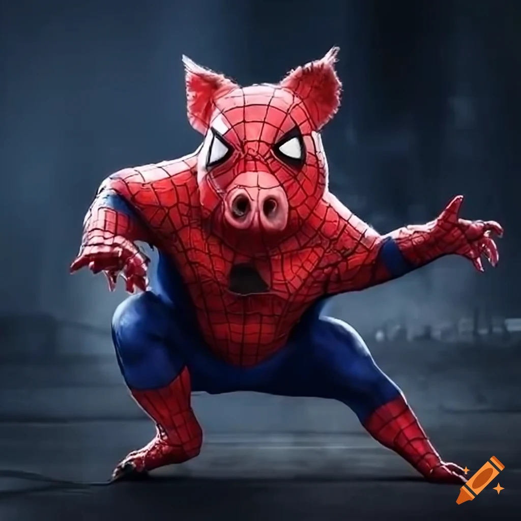 Humanoid pig in spiderman costume