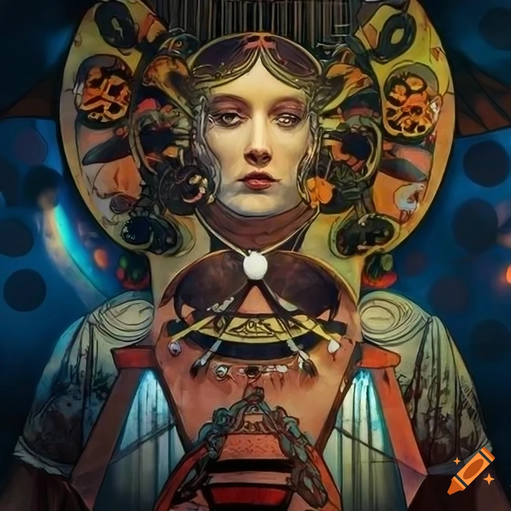 Art deco, solarpunk superhero pirate doctor with a cape on the front of ...