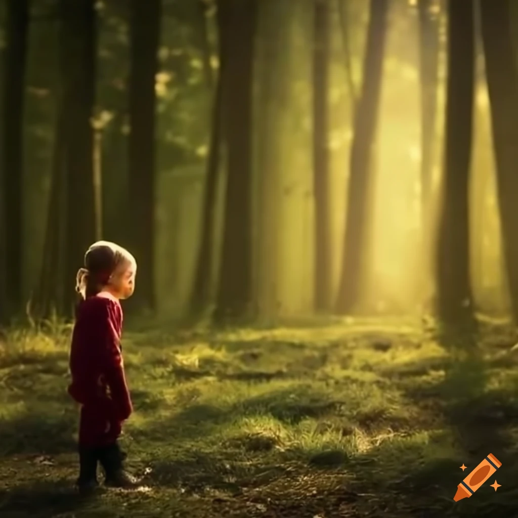 Child staring into a forest