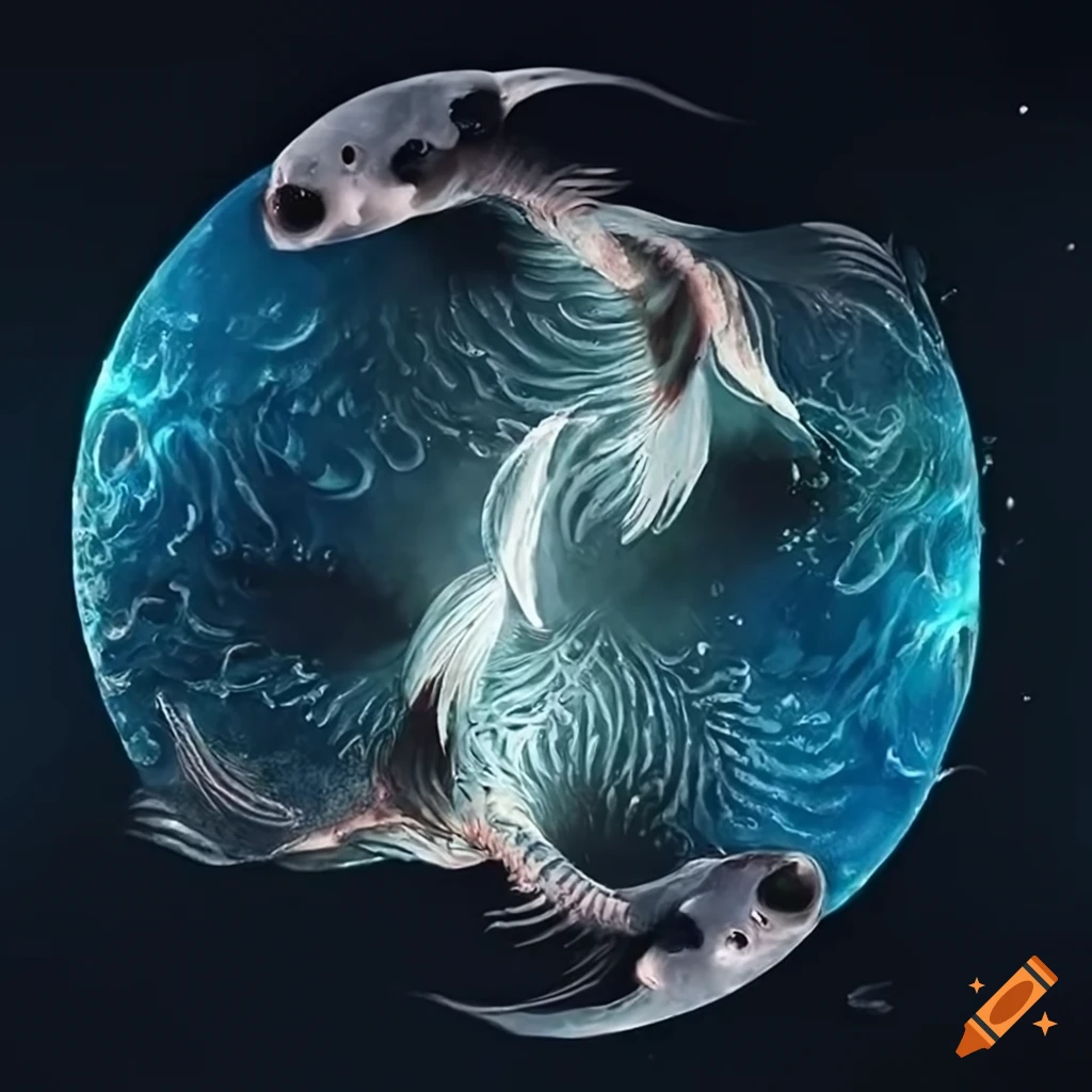 2 koi fish, one white and the other black, representing the moon and ...