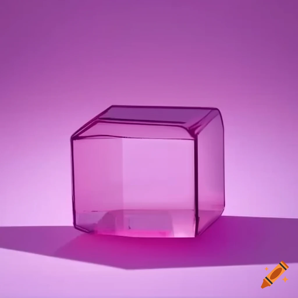 Pink glass cube floating in the light pink space