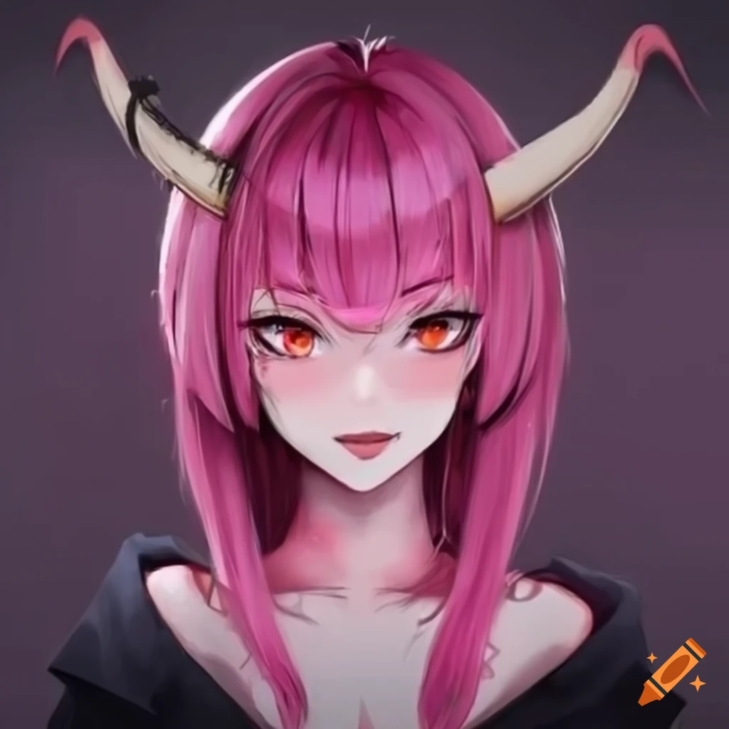 Demon girl, pink hair on Craiyon