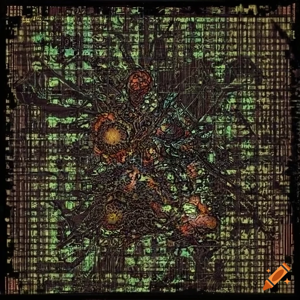 Cyberpunk abstract open space map of flowers with biopunk textures and ...