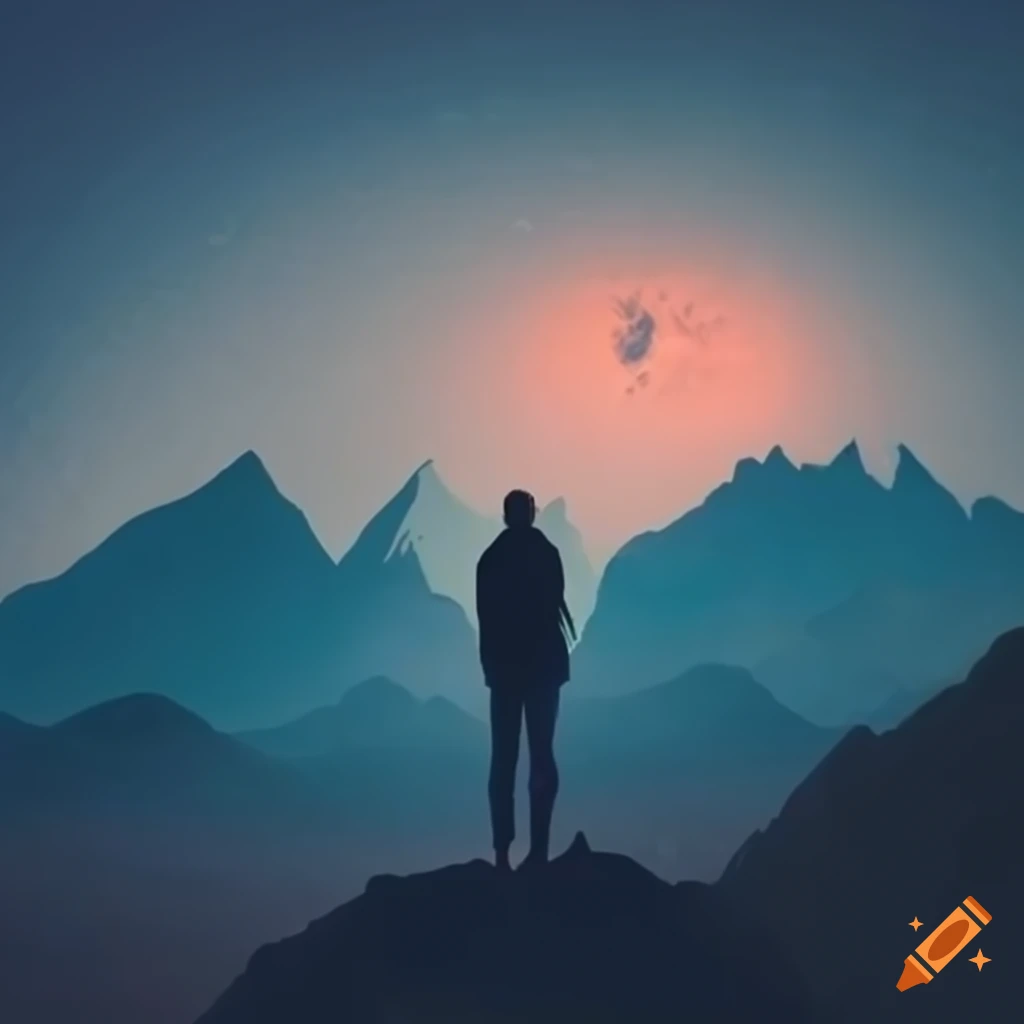 Person staring up at a mountain