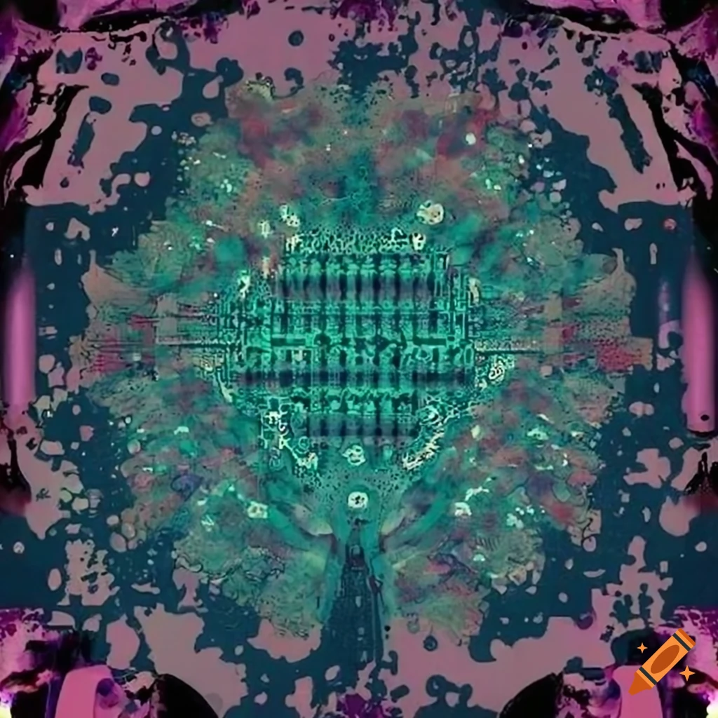 Cyberpunk abstract open space map of flowers with biopunk textures and ...