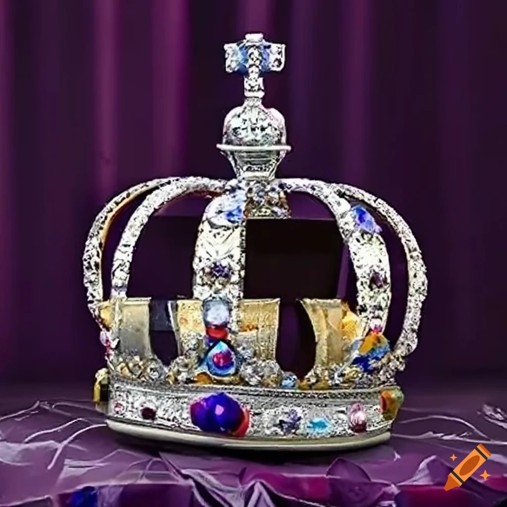 A majestic coronation crown with intricate details and sparkling jewels ...
