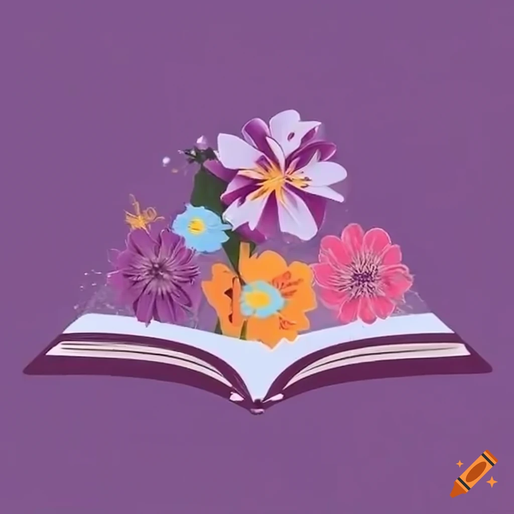 Logo opened book with blooming flowers
