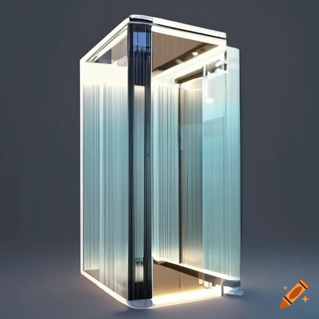 3d elevator cabin made of glass in light color
