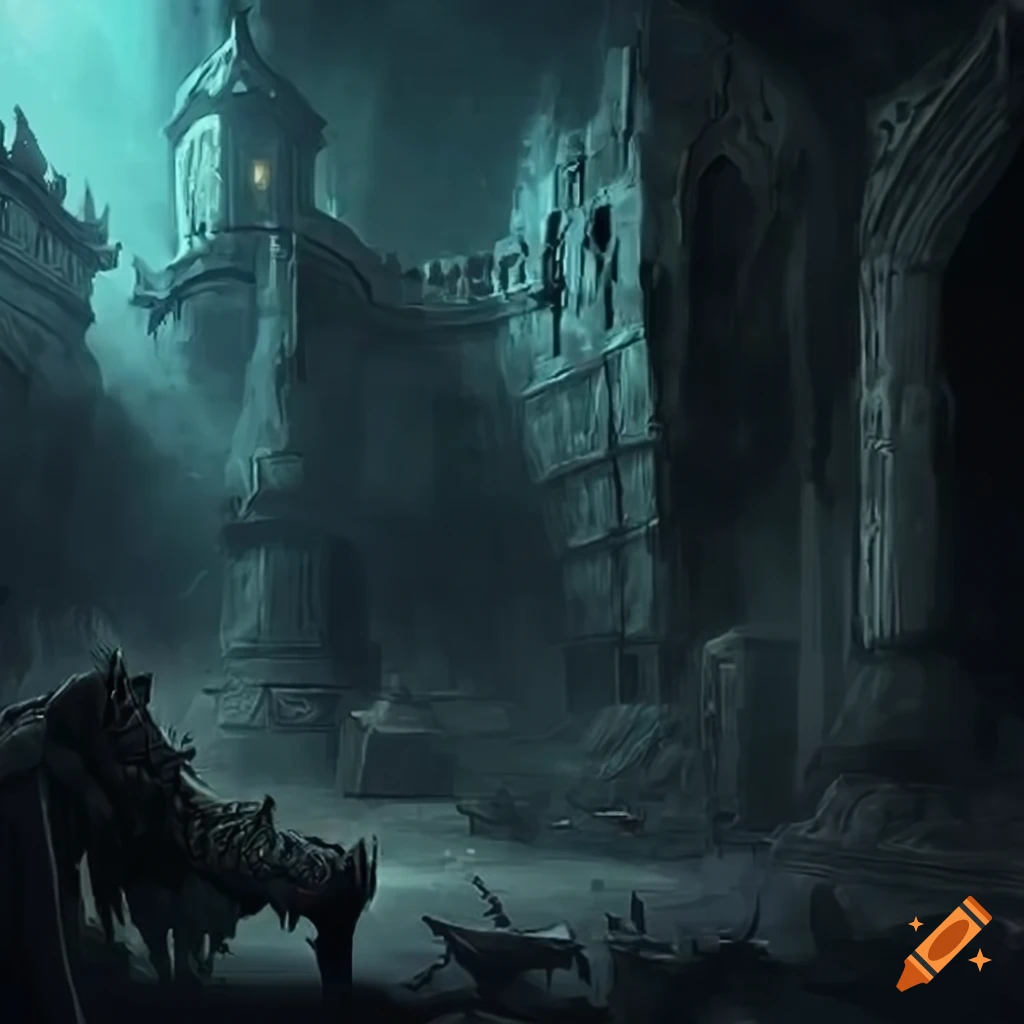 The entrance to a dungeon style heroic fantasy