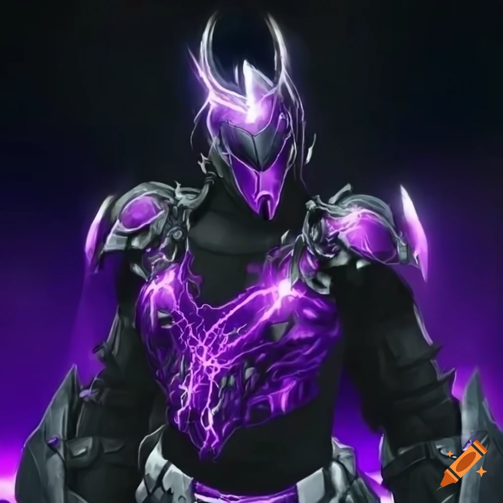 Black, Purple, and silver armor with black and silver hood and ...