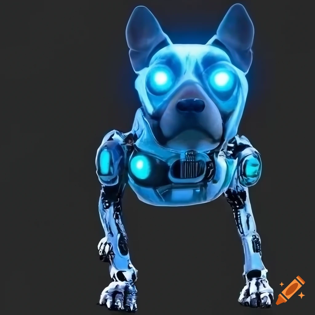 A bionic dog like a borg with blue glowing eyes, backlit photo , hd ...