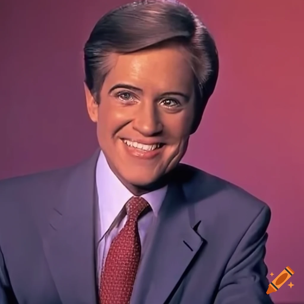 In this 80s photo of a TV news show, the set is adorned with simple ...