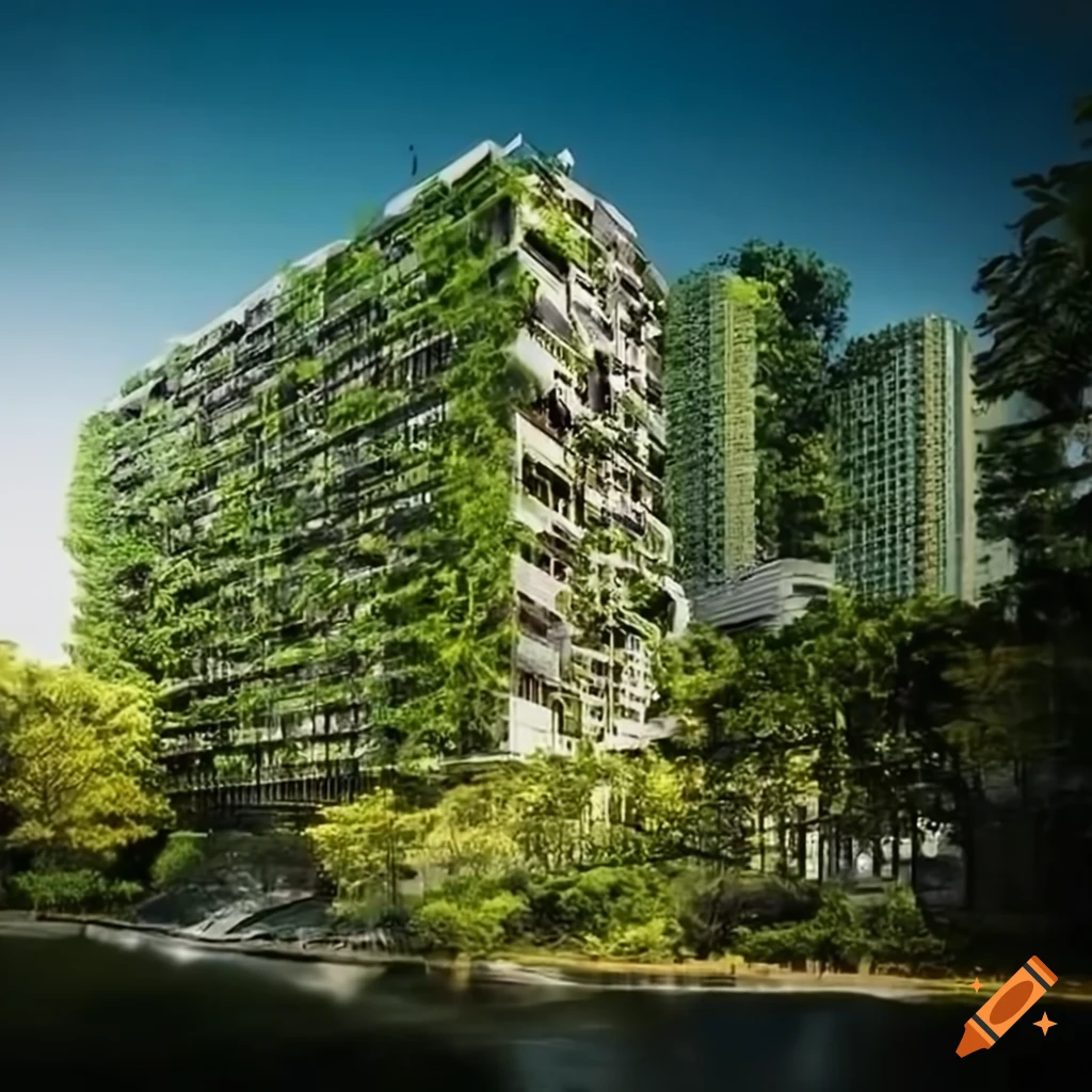 An urban renewal project surrounded by lush greenery